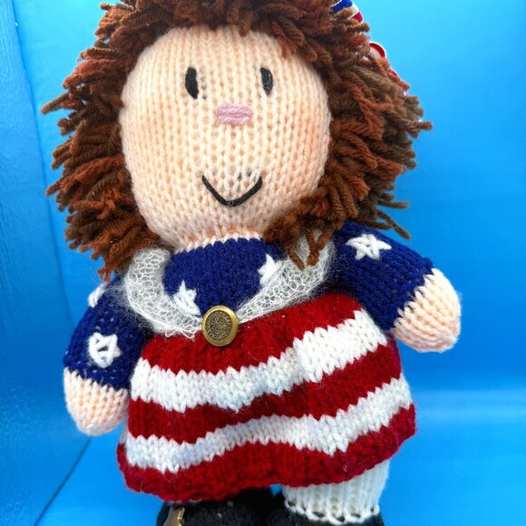 Handmade | Accents | Yarn Babies Hand Knitted Signed Martha Doll Red White Blue Patriotic July ...